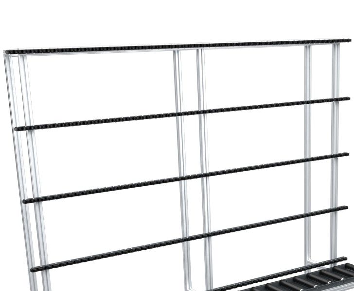 Tekna: V-link - Vertical roller conveyor for easy transport of frames ...